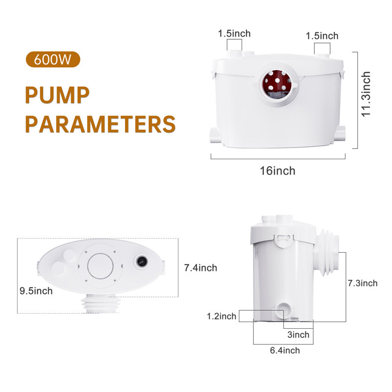 SUPERFLO Upflush Toilet for Basement-Macerating Toilet with 600W Macerator Pump with 4 Water ...